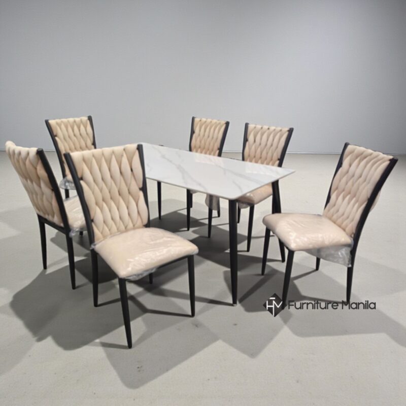 Cream Cascade 6-Seater Sintered Stone Dining Set | Furniture Manila